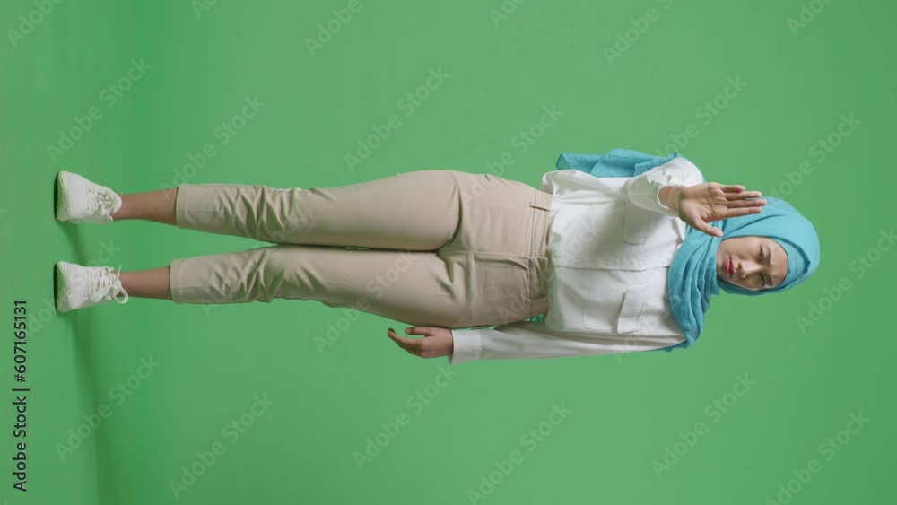 Full Body Of Asian Muslim Woman Disapproving With No Hand Sign While ...