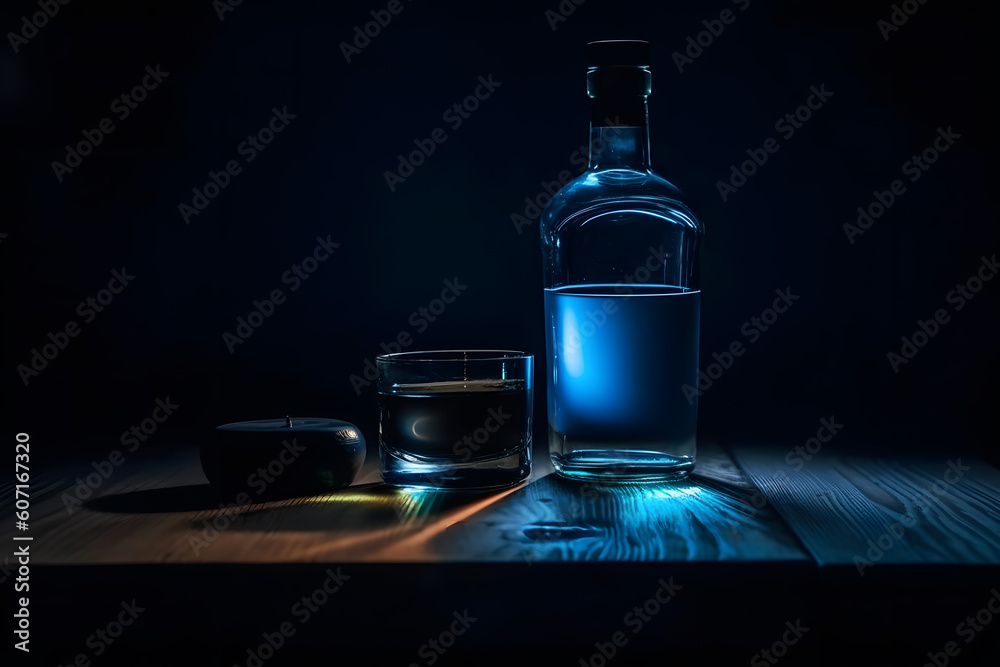 bottle of vodka on black background. Neural network AI generated art ...