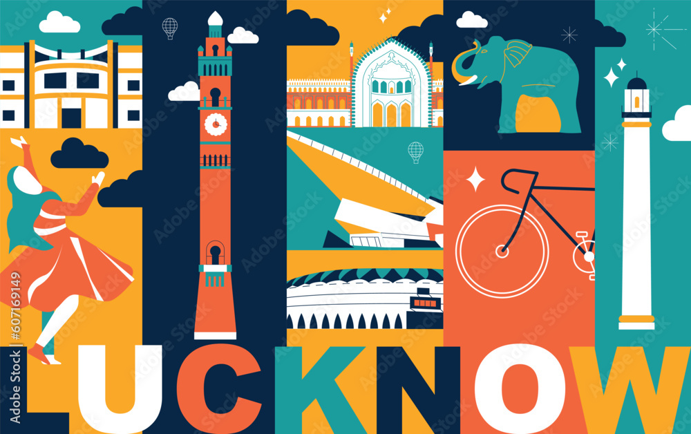 Typography word Lucknow branding technology concept. Collection of flat ...
