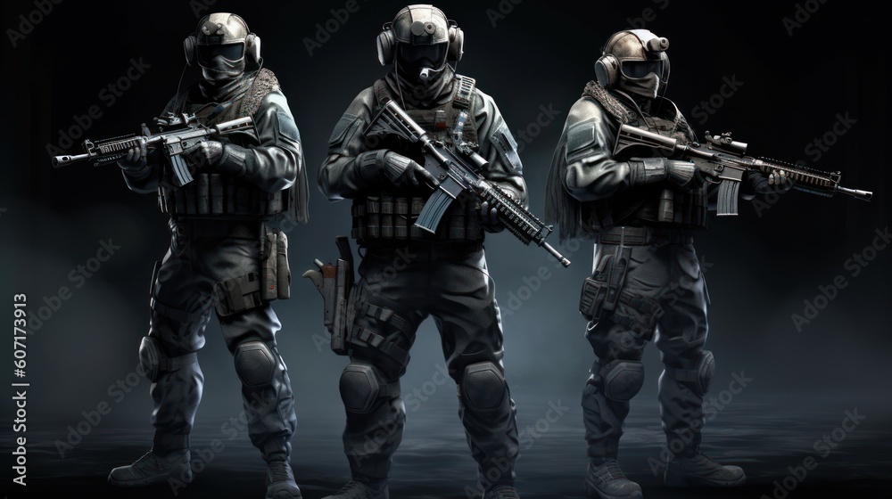 Team of elite special forces soldiers executing a covert mission behind ...