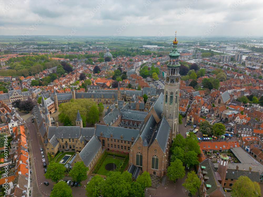 This aerial drone photo shows the city center of Middelburg which is ...