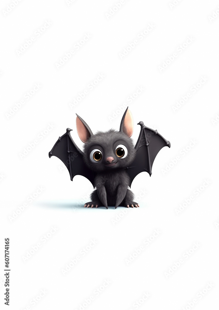 Cute bat cartoon illustration in animation style sitting, isolated on ...