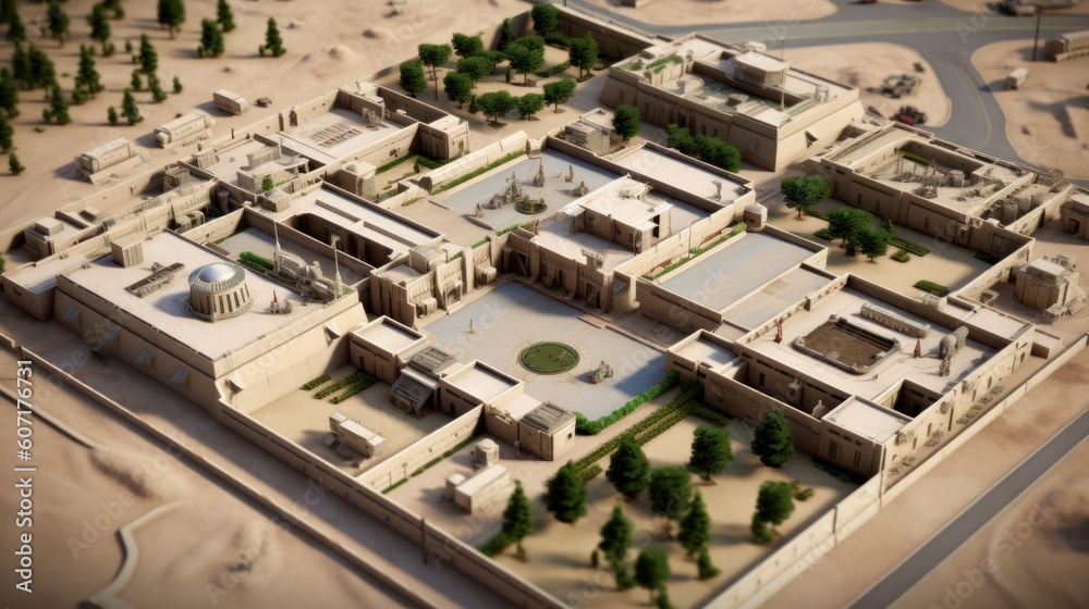 Fortified military base, complete with barracks, command centers, and ...