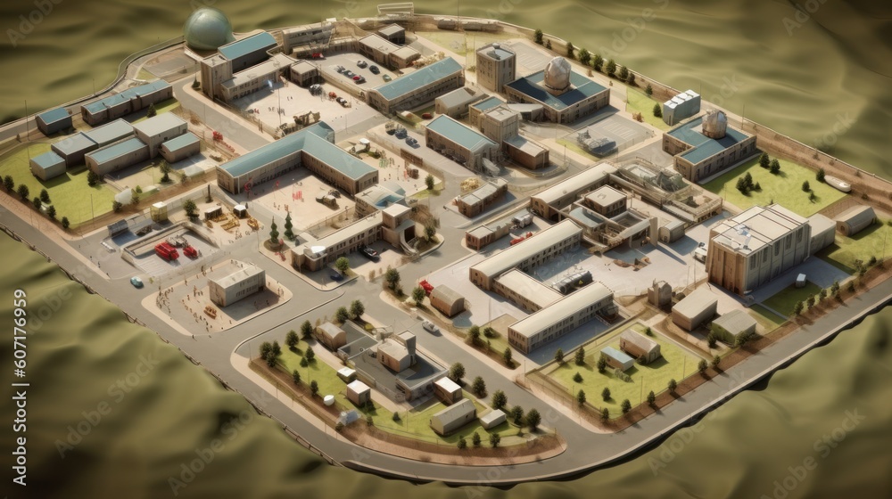 Fortified military base, complete with barracks, command centers, and ...