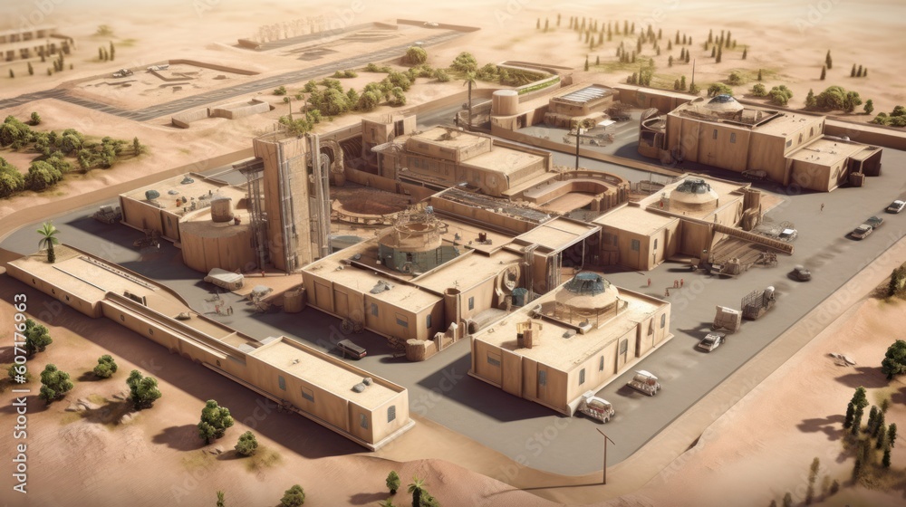 Fortified military base, complete with barracks, command centers, and ...