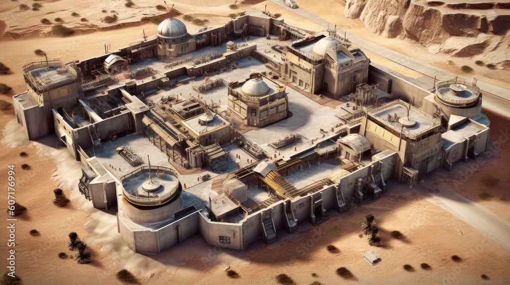 Fortified military base, complete with barracks, command centers, and ...