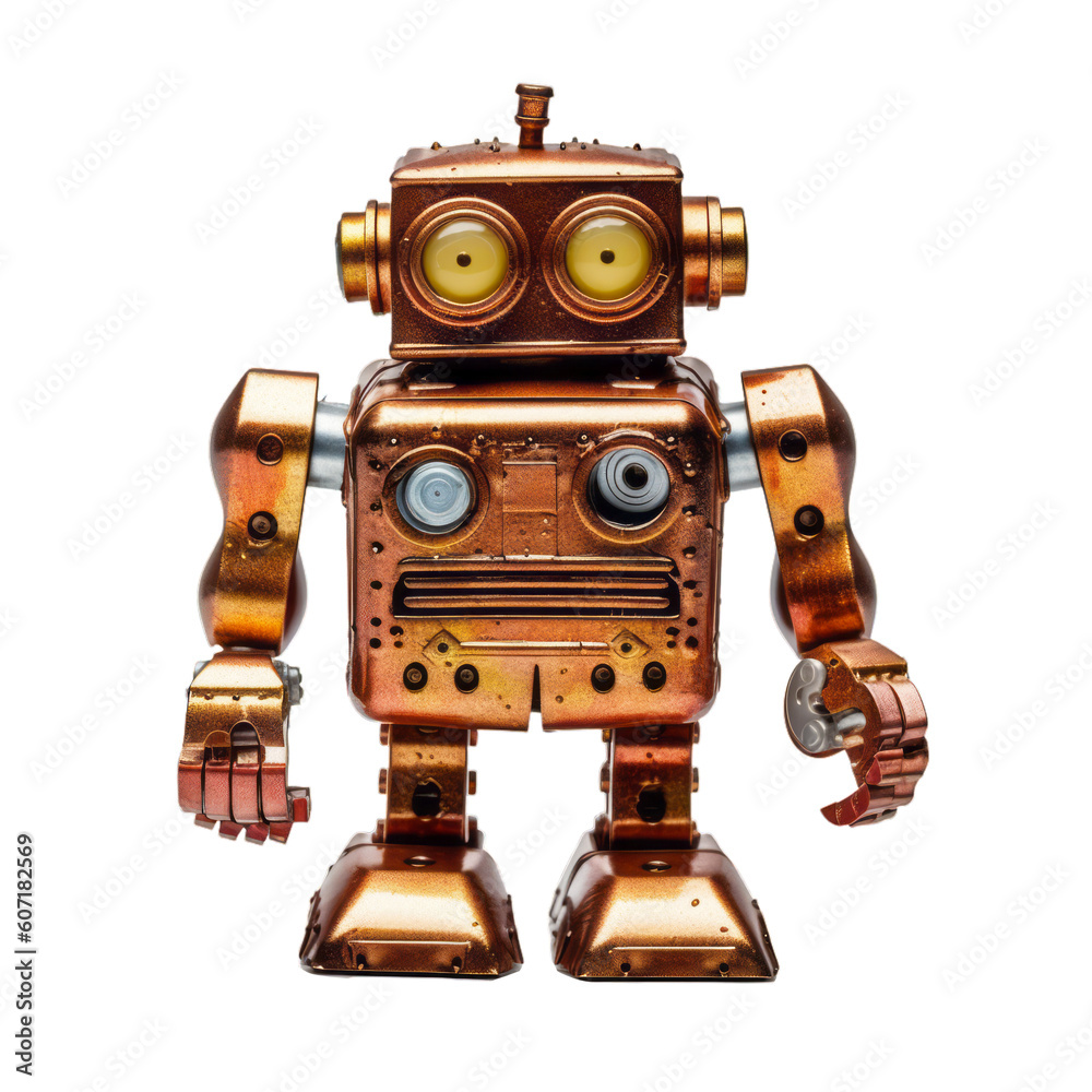 Bronze Vintage Vibes Small Retro Toy Robot - 3D Character Design ...