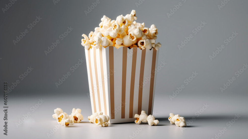 Cardboard container with popcorn to eat at the cinema or theater ...