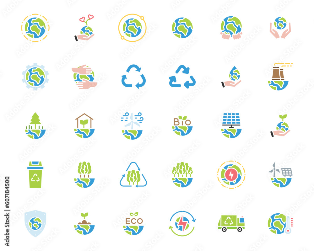 World Environment Day icon set. Nature Renewable Energy Icons. Eco ...