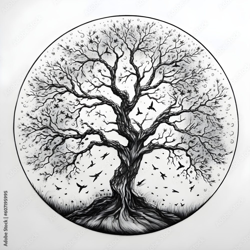 Tree in circle tattoo, tree art, AI, Generative AI, Generative, Art ...