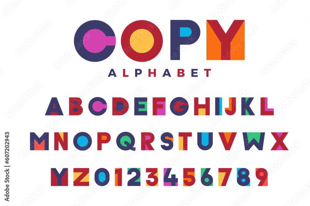 Copy Alphabet typeface effect. Colorful vector font effect in bold ...