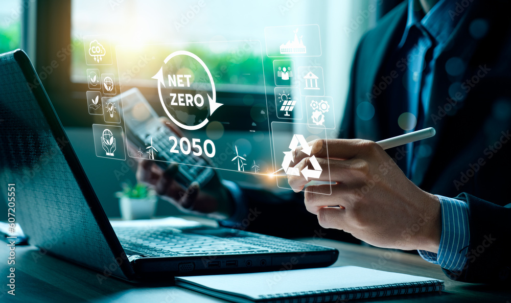 Net zero by 2050. Carbon neutral. Net zero greenhouse gas emissions ...