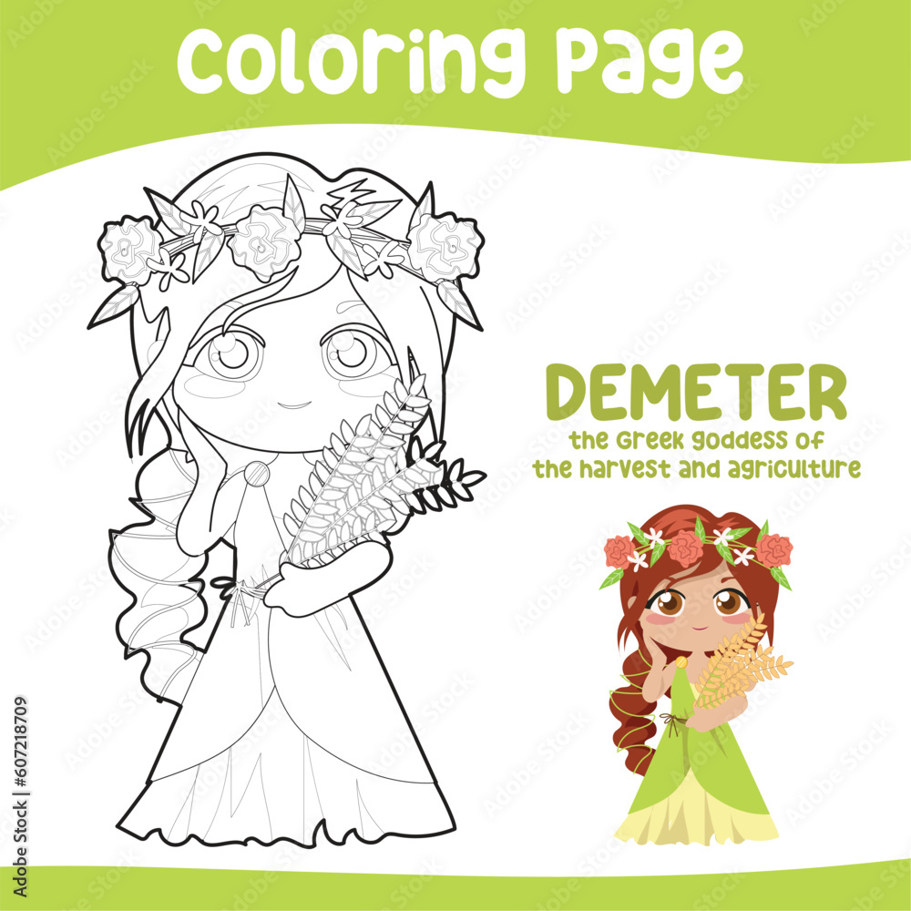Colouring worksheet of Demeter Goddess of the harvest and agriculture ...