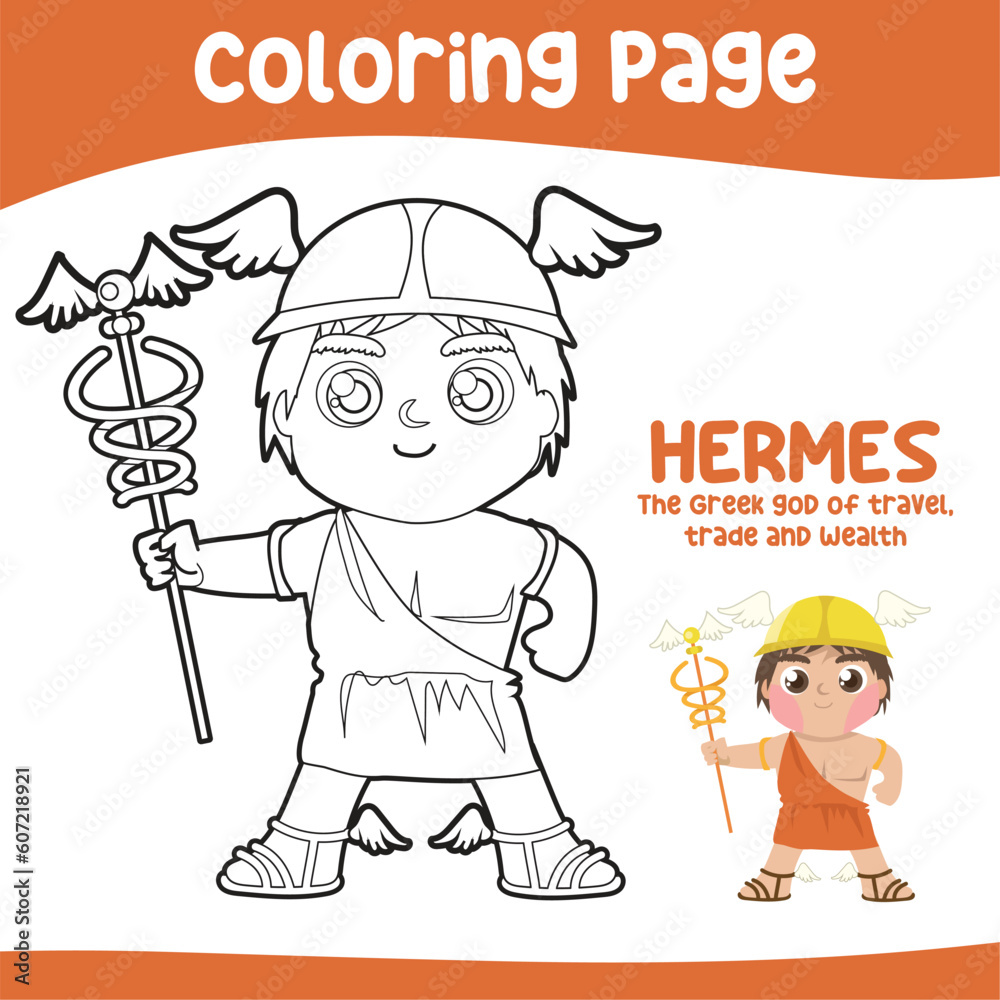 Colouring worksheet of Hermes God of travel and trade. Ancient Greece ...
