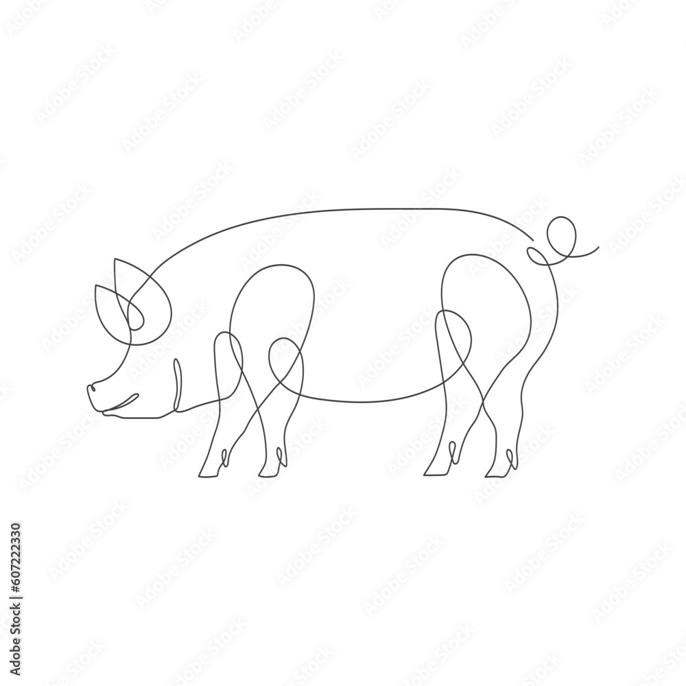 Pig in one line logo icon. Pig continous line art icon vector. Abstract ...