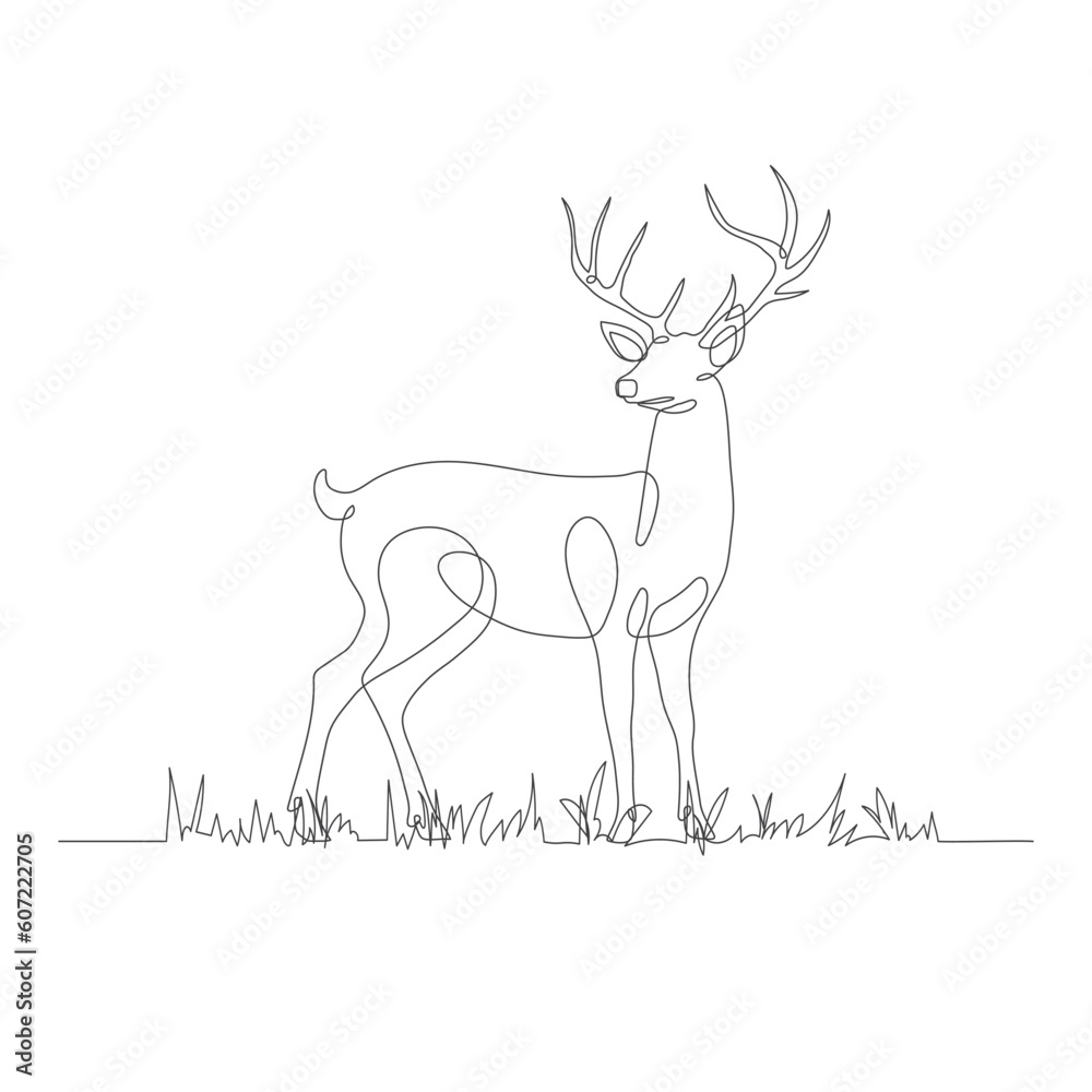 Deer linear icon. Deer with grass in continuous line art drawing style ...