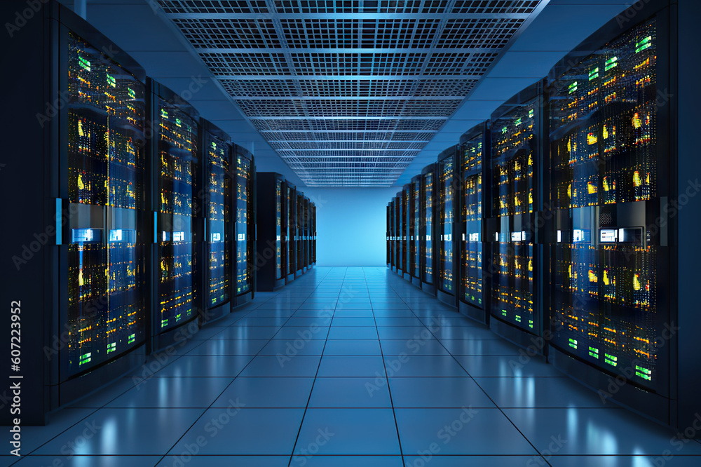 Power Hub Server Room Interior in a High-Tech Datacenter. created with ...