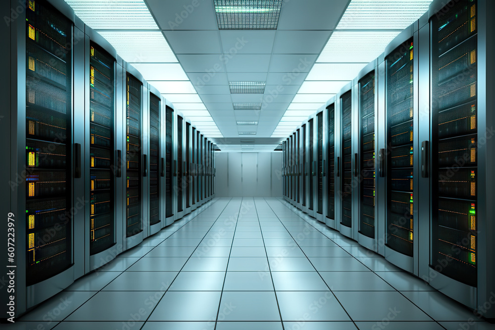 Power Hub Server Room Interior in a High-Tech Datacenter. created with ...