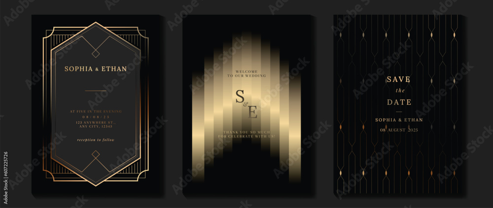 Luxury wedding invitation card background vector. Golden elegant ...