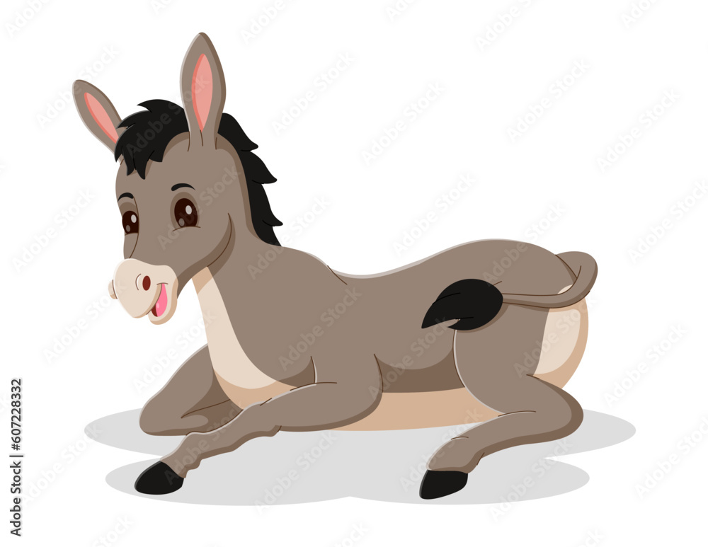 Cute Cartoon donkey lying down. cartoon donkey resting. Cartoon donkey ...