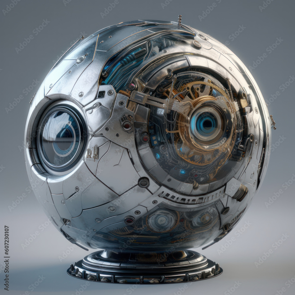 Futuristic mechanical object with a large eye, ultimate representation ...