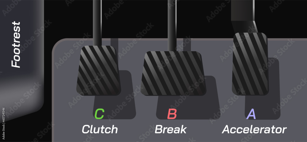 Accelerator, Brake and clutch pedal vector illustration. Driving school ...