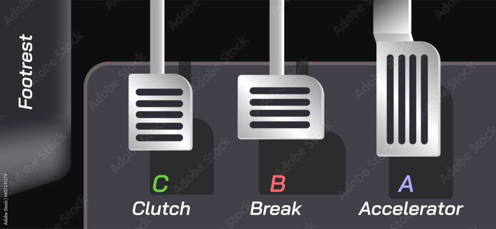 Accelerator, Brake and clutch pedal vector illustration. Driving school ...