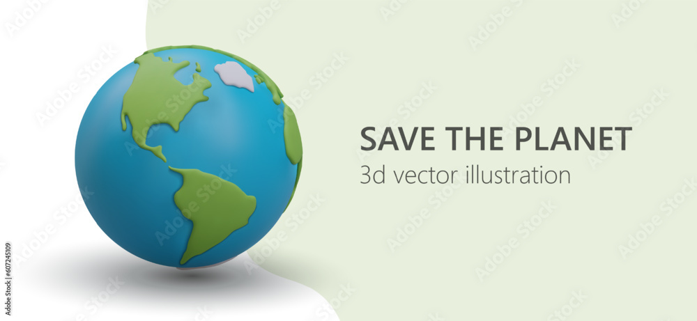 Web poster with 3d realistic Earth planet. Poster with slogan save ...