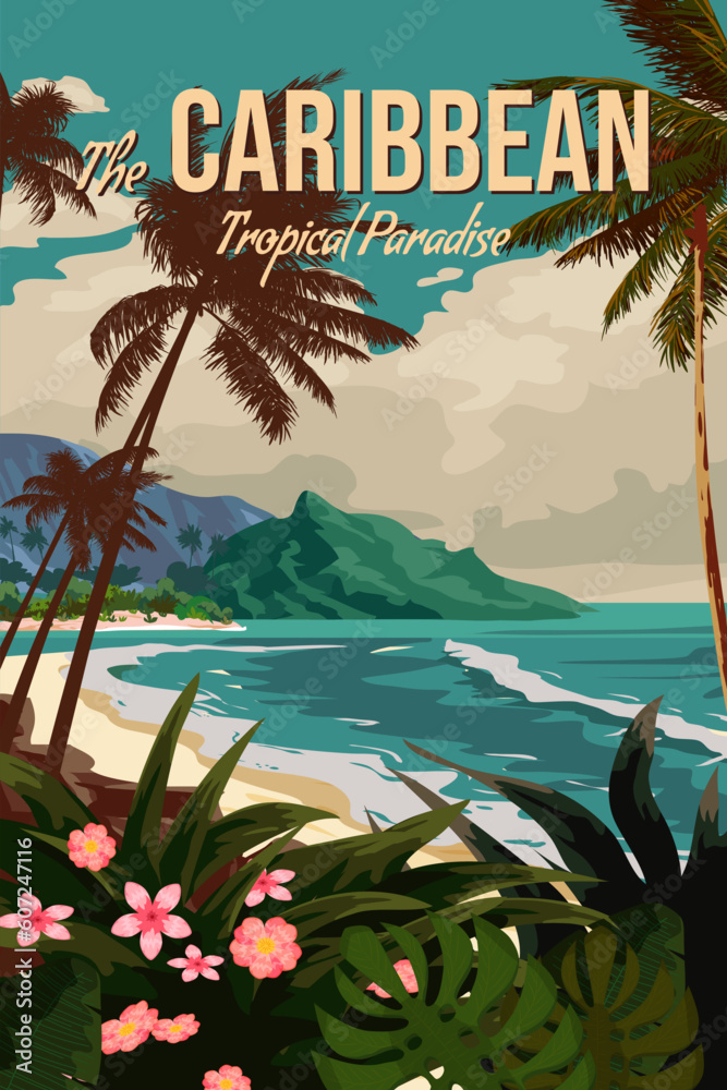 Poster Travel poster Caribbean tropical resort vintage – Wall Art ...