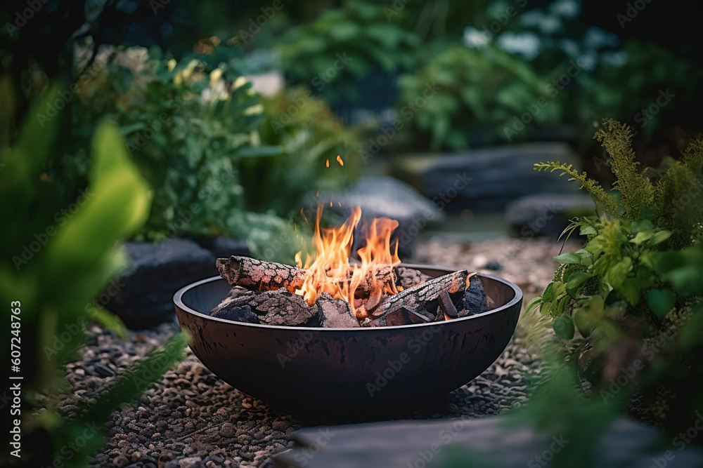 Fire pit garden. Hearth with fire in garden. Ideas for arranging fire ...