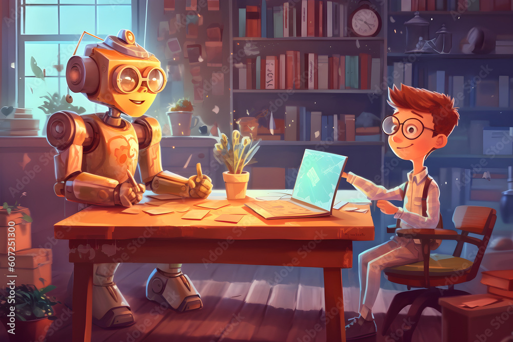 AI chatbot robot teaching student showing artificial intelligence in ...