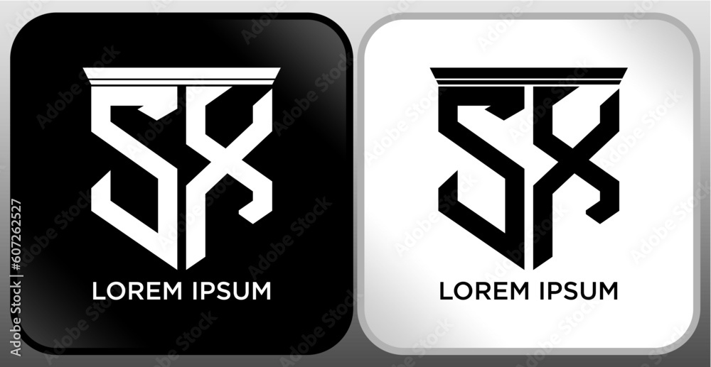 SX Letter SHIELD Logo Design. Creative Modern S X Letter icon Black and ...