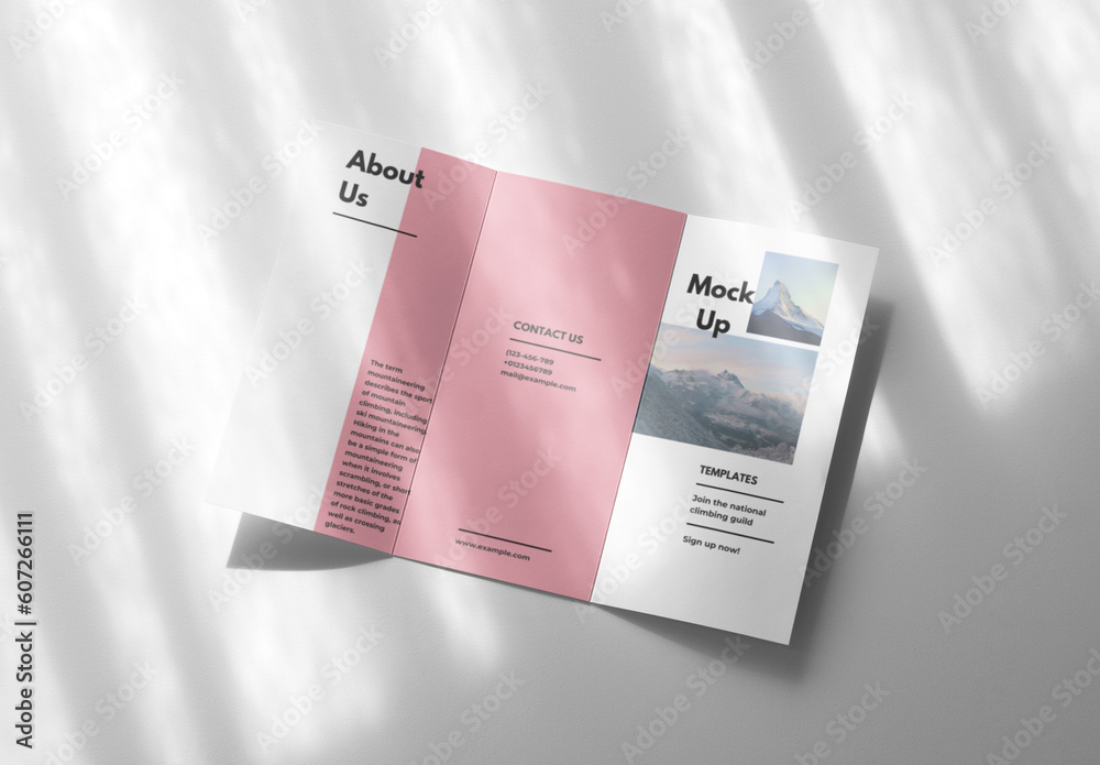 Mockup of customizable A4 tri-fold open leaflet against customizable ...