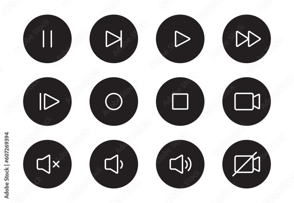 Audio sound, video player button line icon. Music play, sound mute ... Audio sound, video player button line icon. Music play, sound mute ...