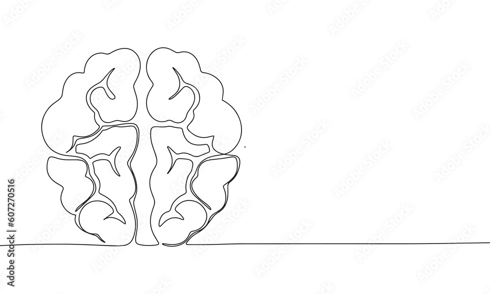 Brain isolated on white background. Line art brain. One line continuous ...