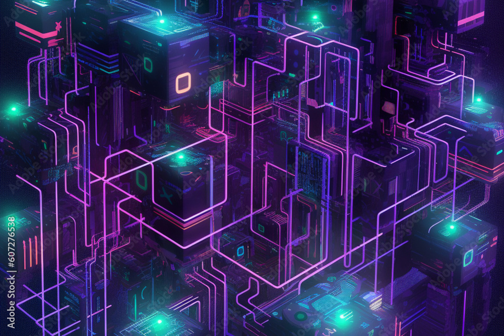 Neon Cyberpunk Blockchain Network: Blade Runner-inspired Digital Art ...