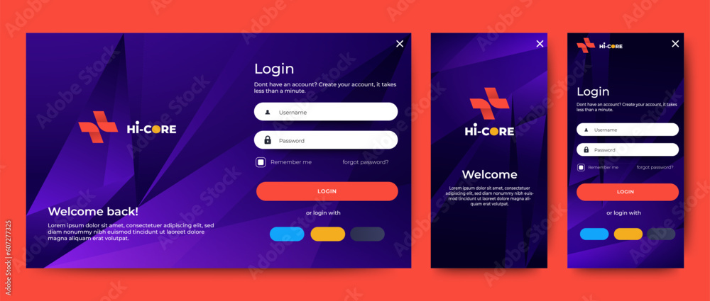 Set of Sign Up and Sign In forms. Blue gradient. Mobile Registration ...