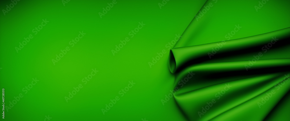 Green silk satin background with space for text, green color fabric ...
