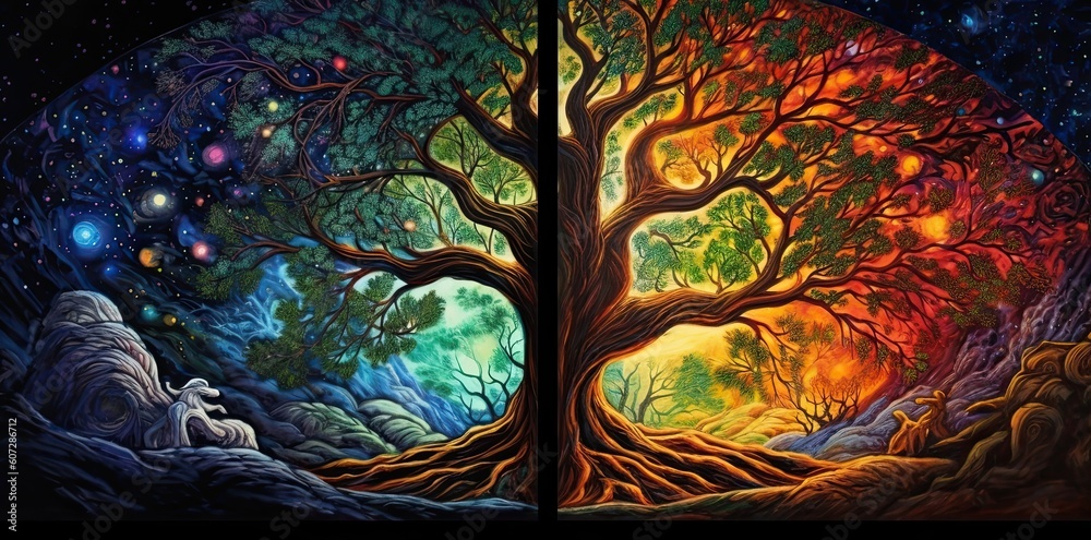 Colorful tree of Life. Symbol of the life cycle and the link between ...