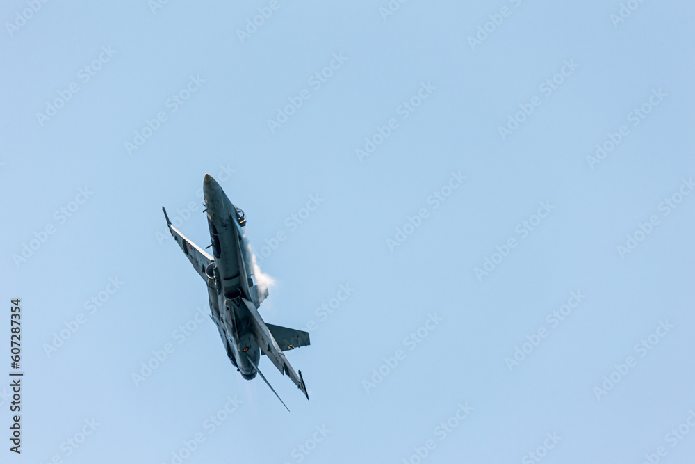 A super hornet F-18 jet fighter in an Air show festival ascending at ...