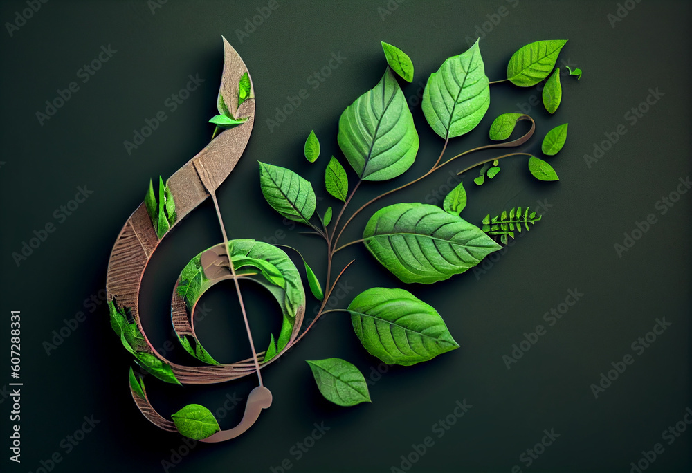Treble clef music notes made from nature green leaf. Concept of World ...