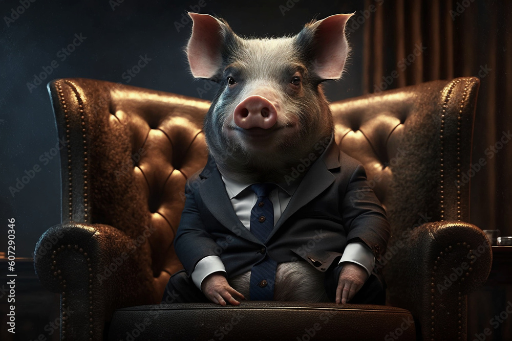 Pig wearing a classy suit sitting in the executive chair. Generate Ai ...