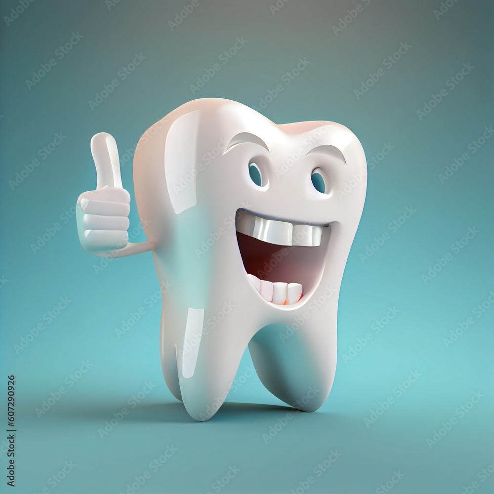 3D realistic happy white tooth , Tooth cartoon characters with thumbs ...