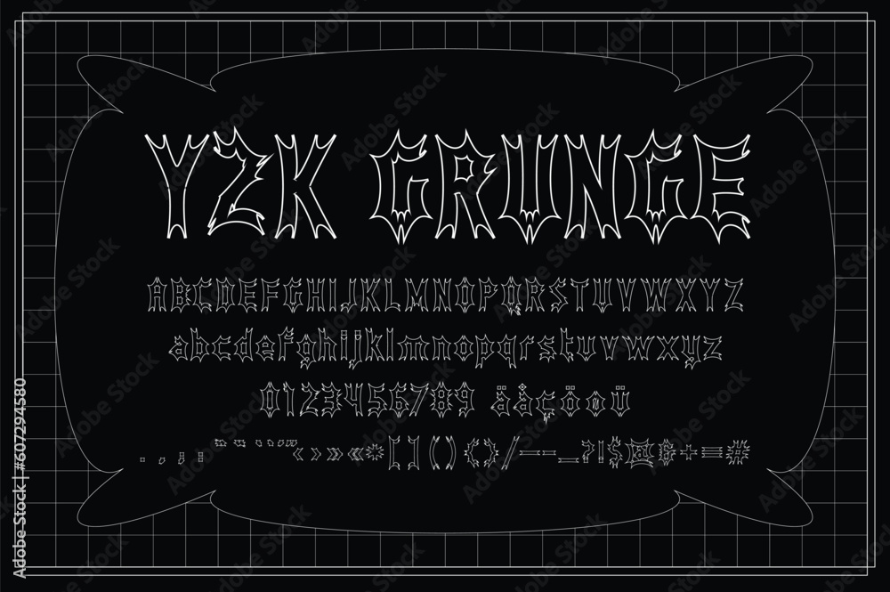 Y2K Aesthetics Neobrutalism Font Set. Retro wave trend. Anti-design ...