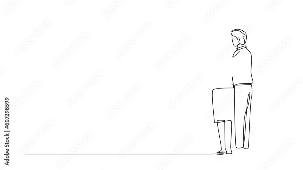 Animated self drawing of continuous line draw back view man woman ...