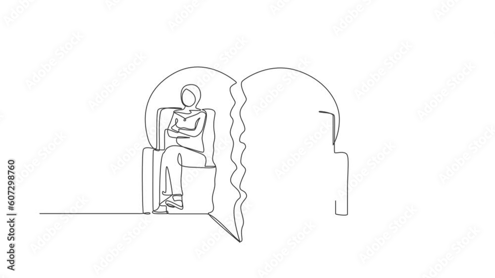 Self Drawing Animation Of Single Line Draw Stubborn Arab Couple Sit