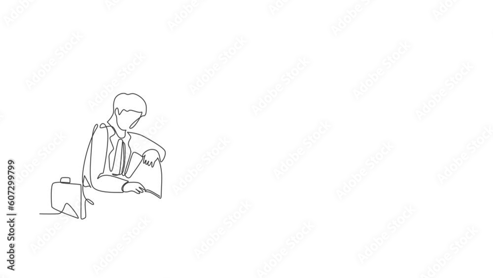 Self drawing animation of single line draw depressed businessman with ...