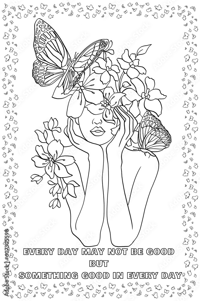 Coloring Page on Butterfly, Beautiful Butterfly with Daily Quotes, Anti ...