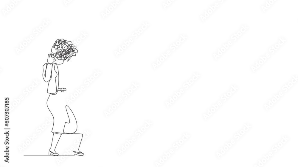 Self drawing animation of single line draw businesswoman with round ...