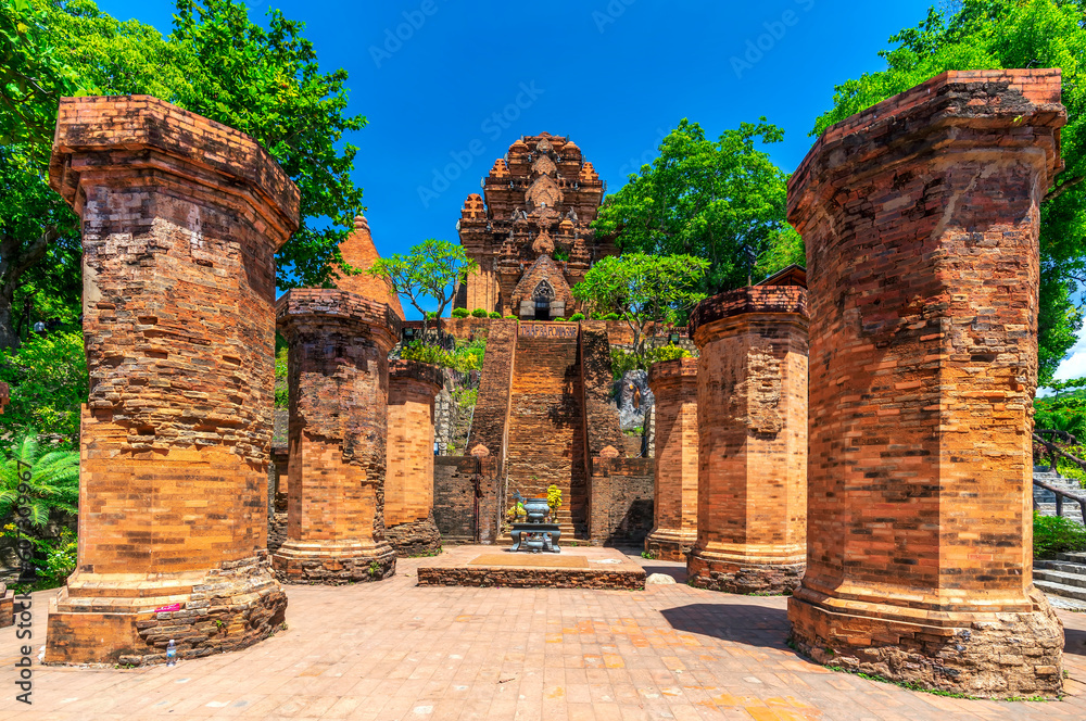 Ponagar Tower in Nha Trang, Vietnam. This is an artistic architectural ...